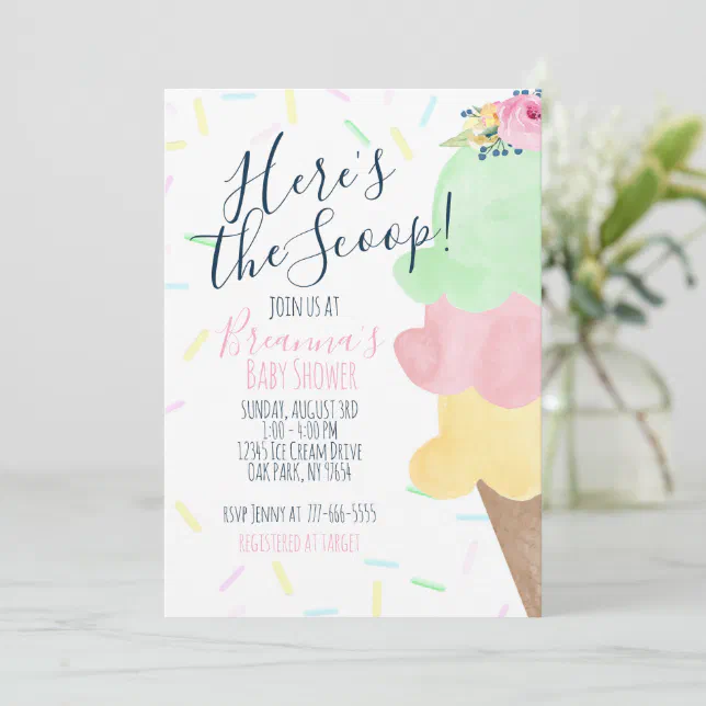 Here's The Scoop Ice Cream Baby Shower Invitation | Zazzle