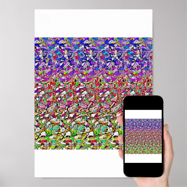 Hidden 3D Stereogram Poster, Butterfly on a Flower Poster | Zazzle