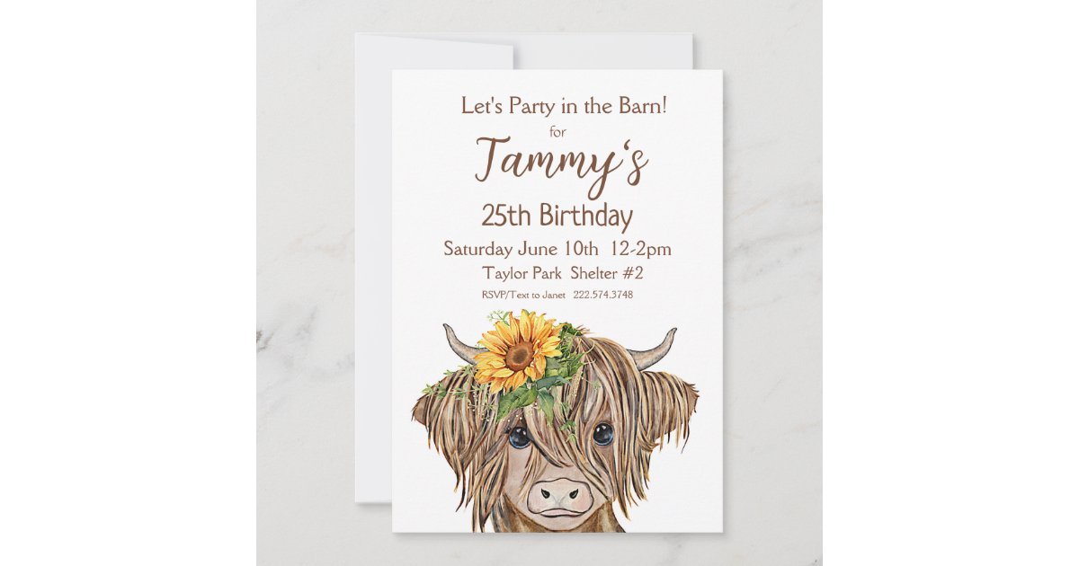 Highland Cow Invitation, Cow Birthday Party Invitation | Zazzle