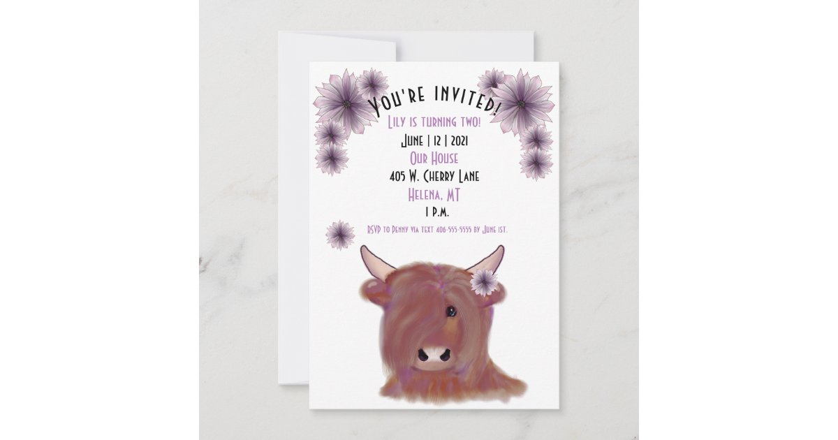 Highlander Cow Birthday Invitation| Customisable Invitation | Zazzle