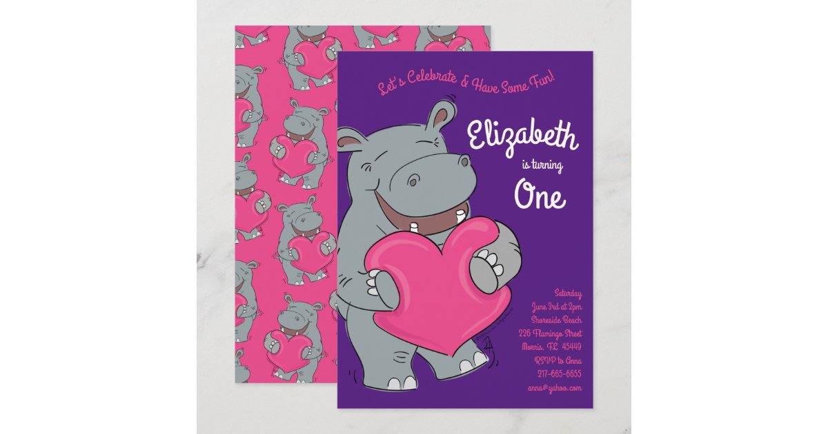 Hippo Hugs Birthday Party Invitation | Zazzle