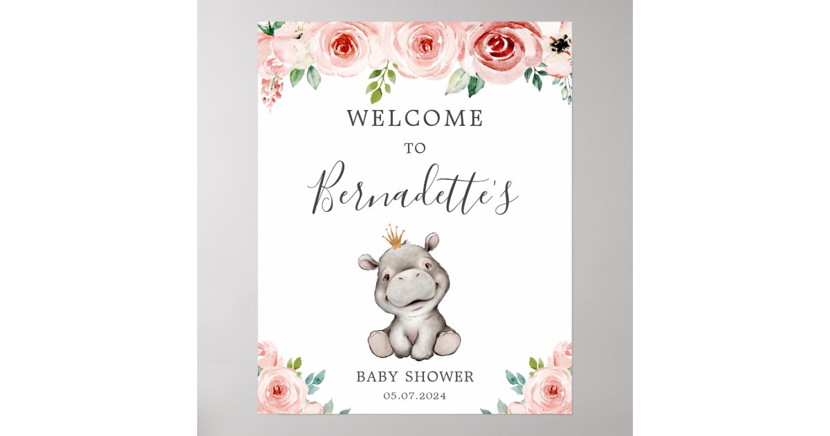 Hippo Princess Baby Shower Welcome Sign | Zazzle