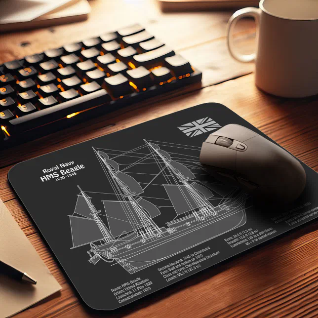 HMS Beagle Tall Ship - Ship Blueprint PBD Mouse Pad | Zazzle