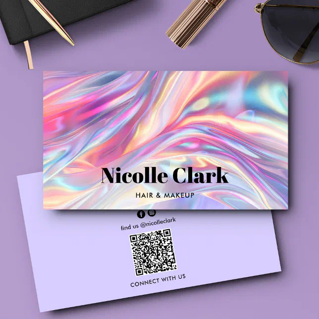 Holographic Iridescent QR Code Modern Business Card | Zazzle