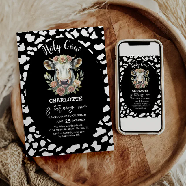 Holy Cow I'm One Cow Girl 1st Birthday Invitation | Zazzle