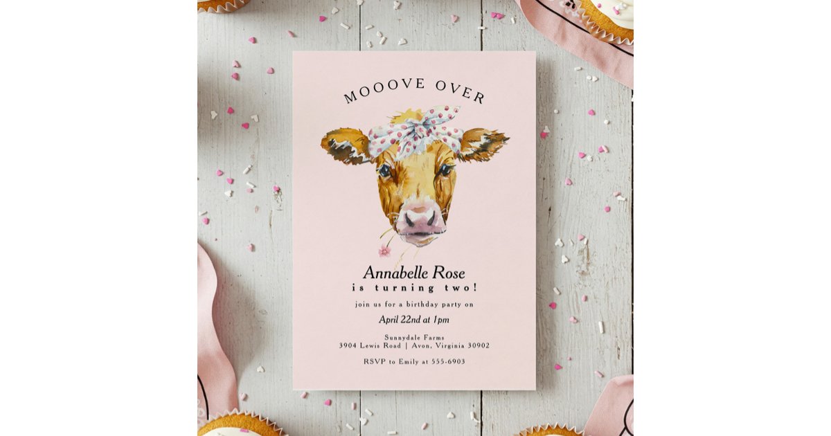 Holy Cow Moo Pink Farm Girl Birthday Party Invitation | Zazzle