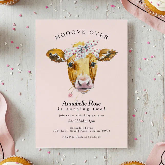 Holy Cow Moo Pink Farm Girl Birthday Party Invitation | Zazzle