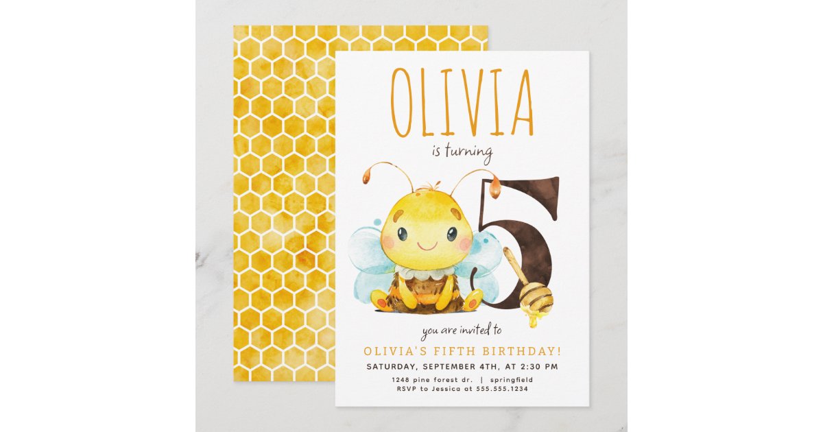 Honey Bee Fifth Birthday Invitation | Zazzle