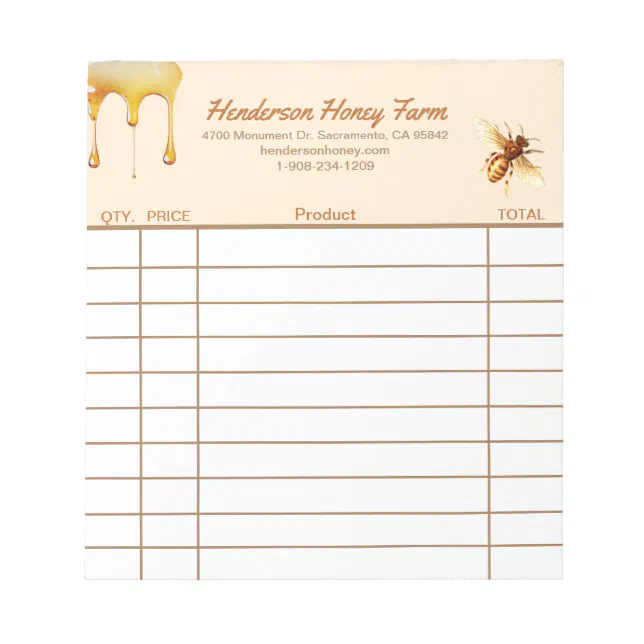Honey Farm Custom sales receipt Notepad | Zazzle