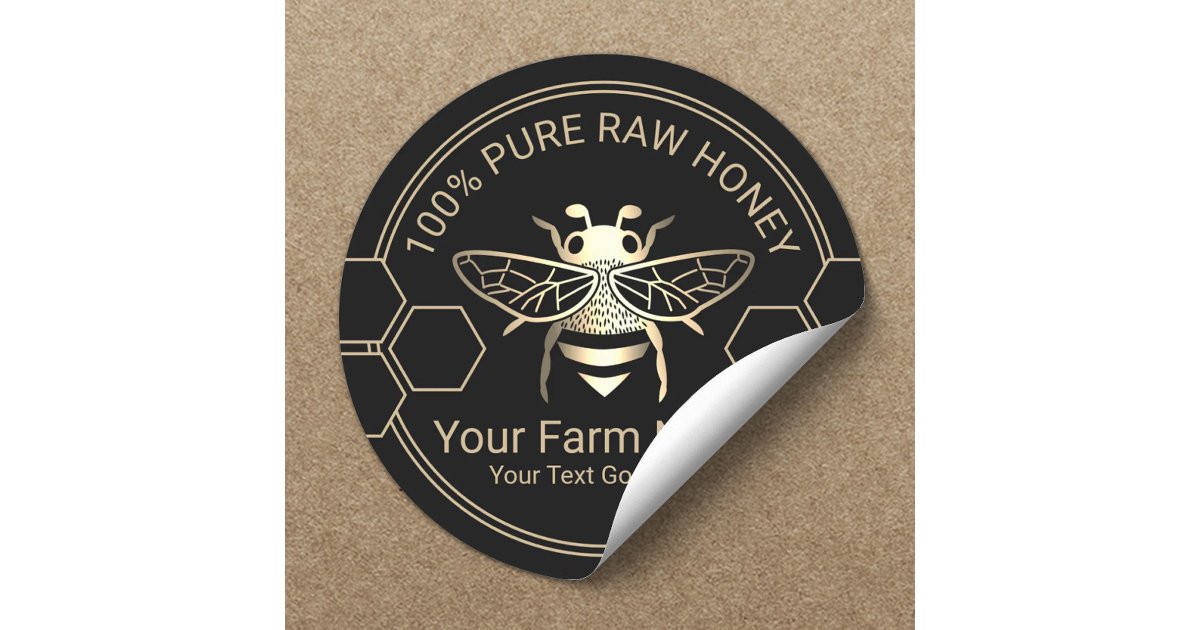 Honey Jar Bee Honey Apiary Beekeeper Black & Gold Classic Round Sticker ...