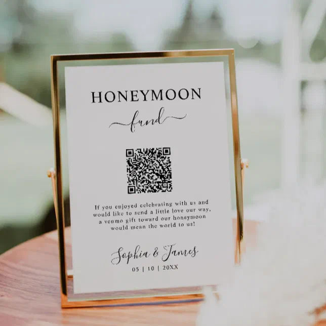 Honeymoon Fund QR Code Sign Printable, Wedding Invitation | Zazzle