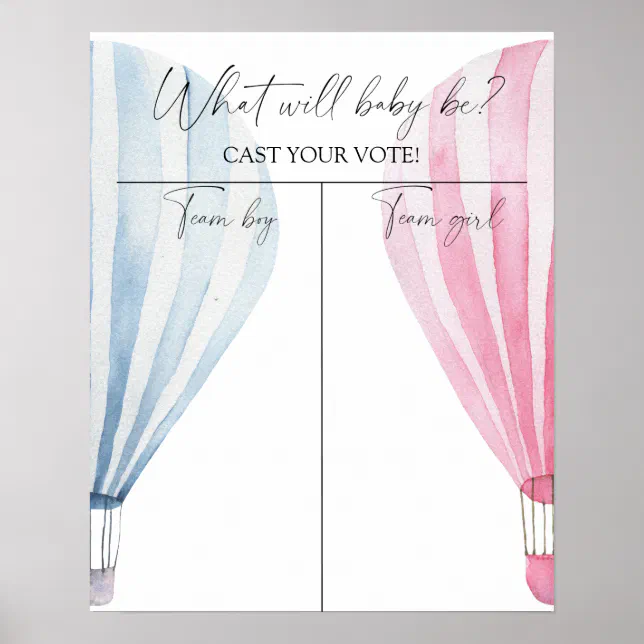 Hot Air balloon Gender reveal Boy or Girl chart | Zazzle