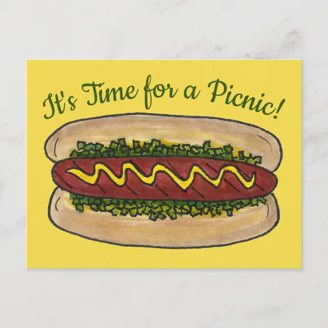 Hot Dog Neighbourhood Reunion Picnic Cookout Party Invitation Postcard ...