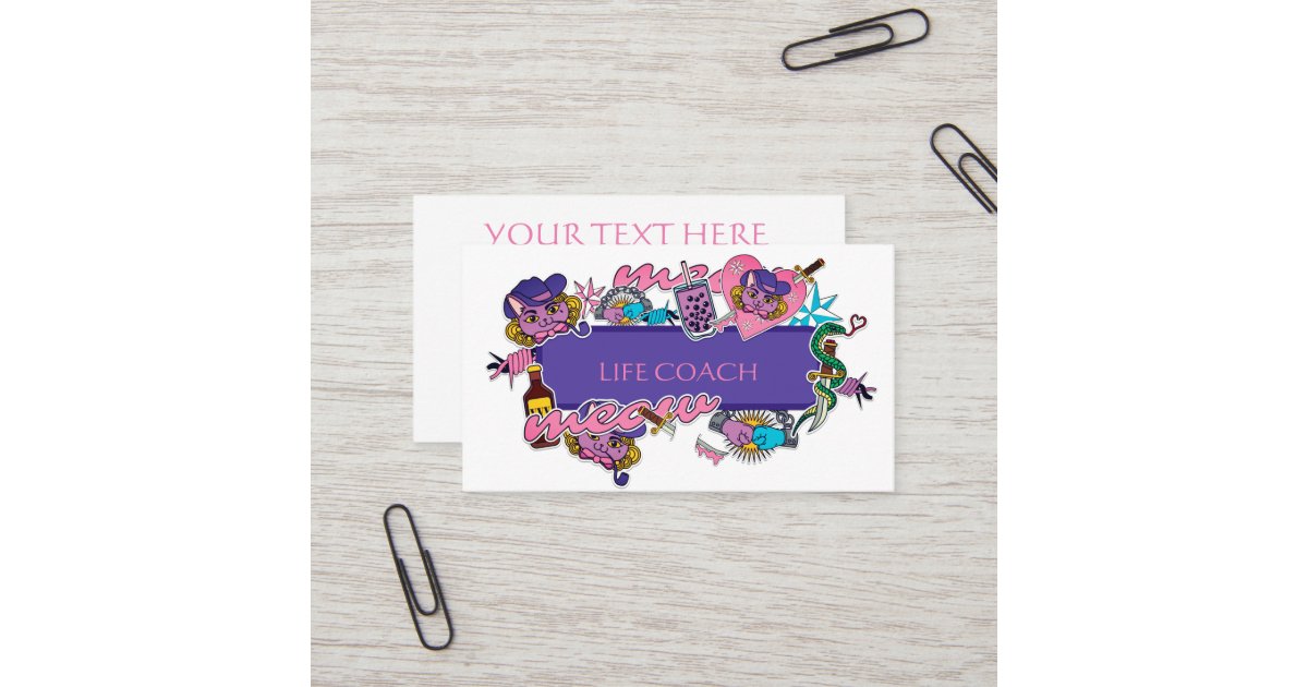 Hot pink and blue Life skills cartoon sticker Business Card | Zazzle
