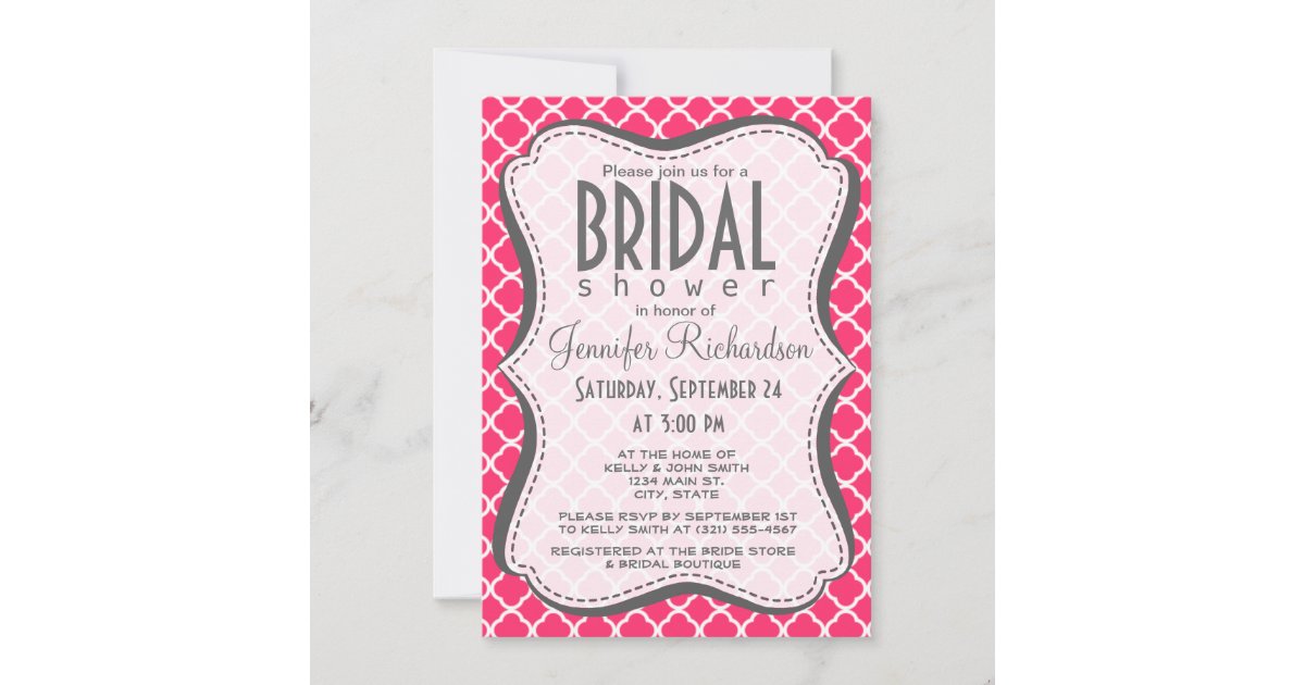 Hot Pink Moroccan Quatrefoil Invitation | Zazzle