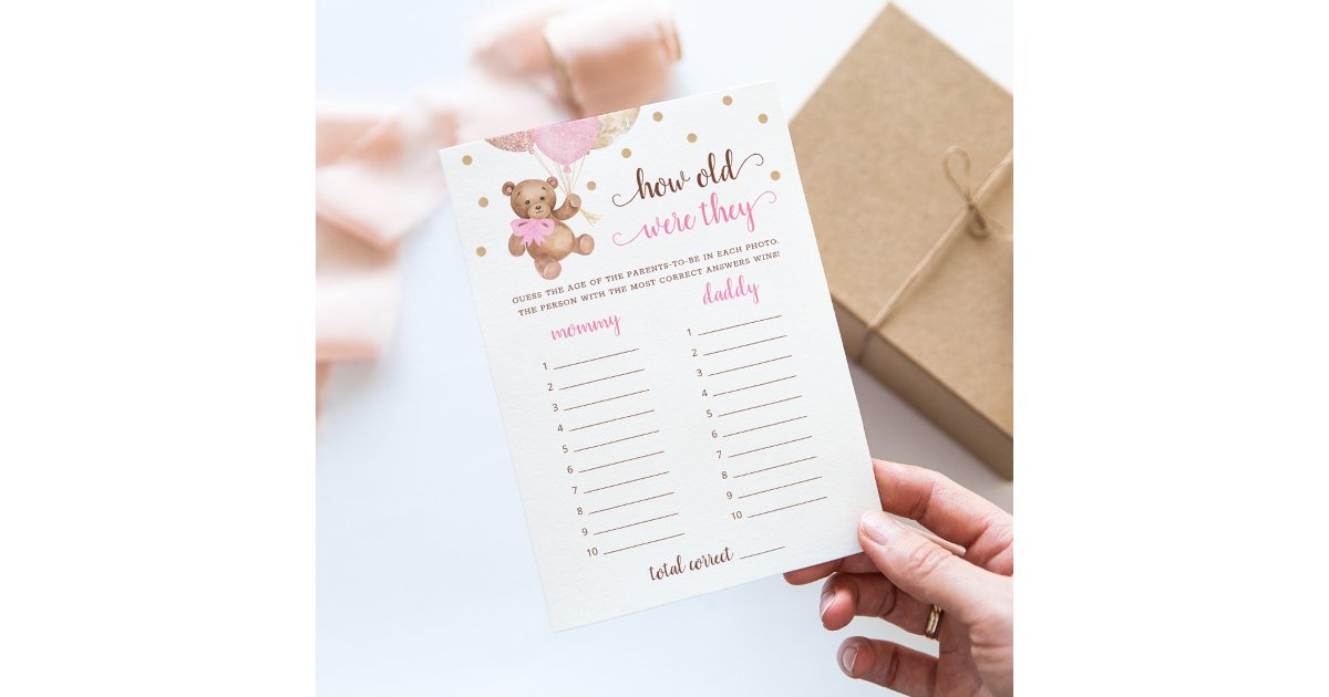 How Old Were They Game Baby Shower Teddy Bear Card | Zazzle