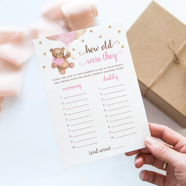 How Old Were They Game Baby Shower Teddy Bear Card | Zazzle