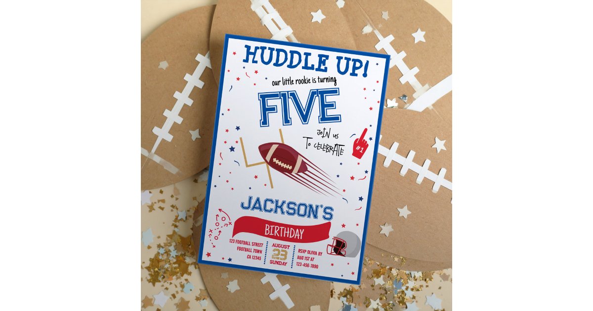 Huddle Up Little Rookie Cute Football Birthday Invitation | Zazzle