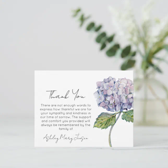 Hydrangea Funeral Thank You Card Bereavement | Zazzle