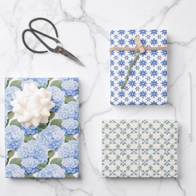 Hydrangea Whimsy Set 3 Wrapping Paper Sheet | Zazzle