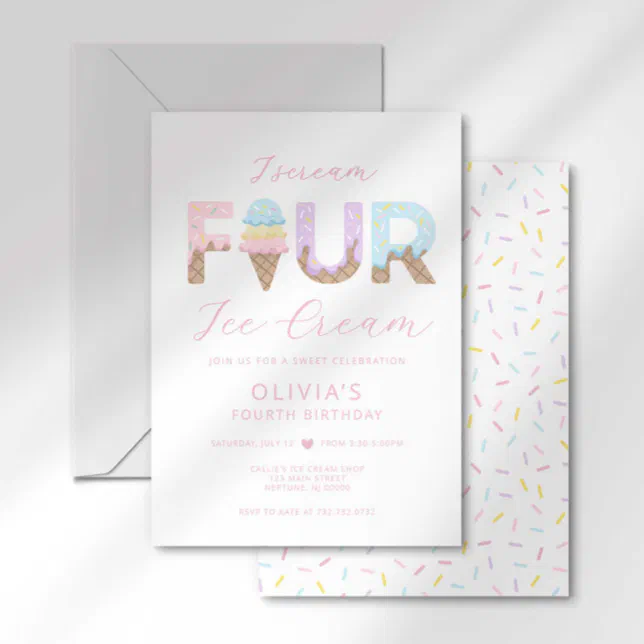 I Scream Four Ice Cream Birthday Party Invitation | Zazzle