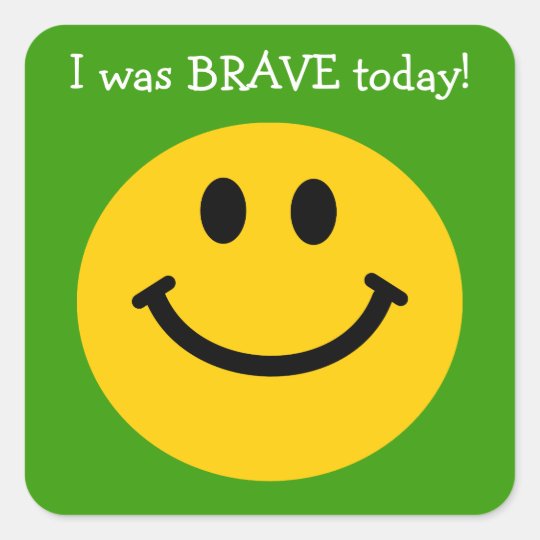 I was brave today yellow face on green square sticker | Zazzle.com.au