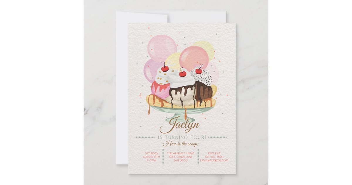 Ice Cream Sundae Birthday Party Invitation | Zazzle