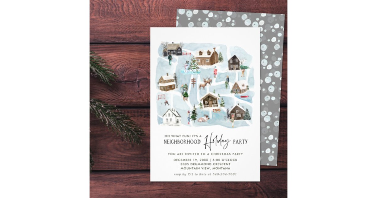 Illustrated Map | Neighbourhood Holiday Party Invitation | Zazzle