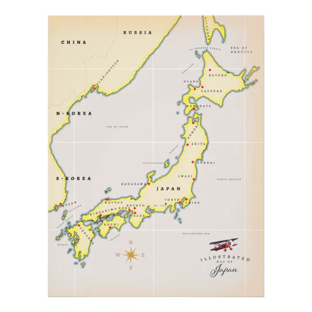 Illustrated map of Japan Photo Print | Zazzle