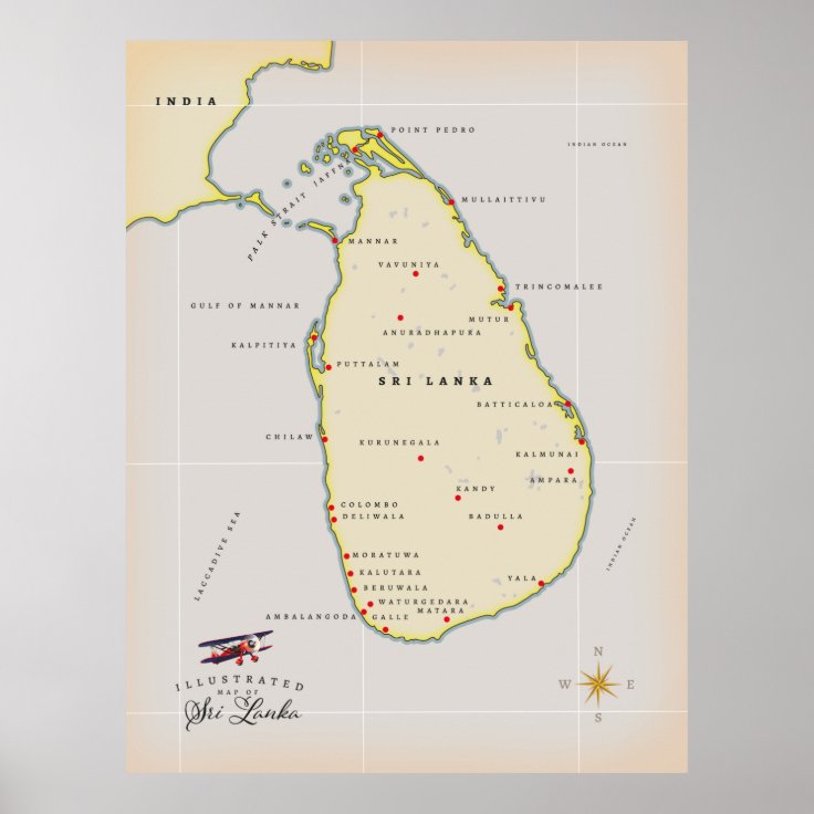 Illustrated map of Sri Lanka Poster | Zazzle