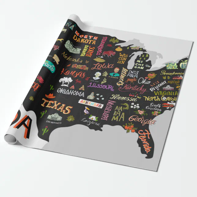 Illustrated map of the USA. Poster with states and Wrapping Paper | Zazzle