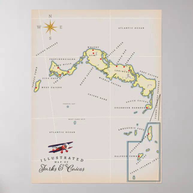 Illustrated map of Turks and Caicos map Poster | Zazzle