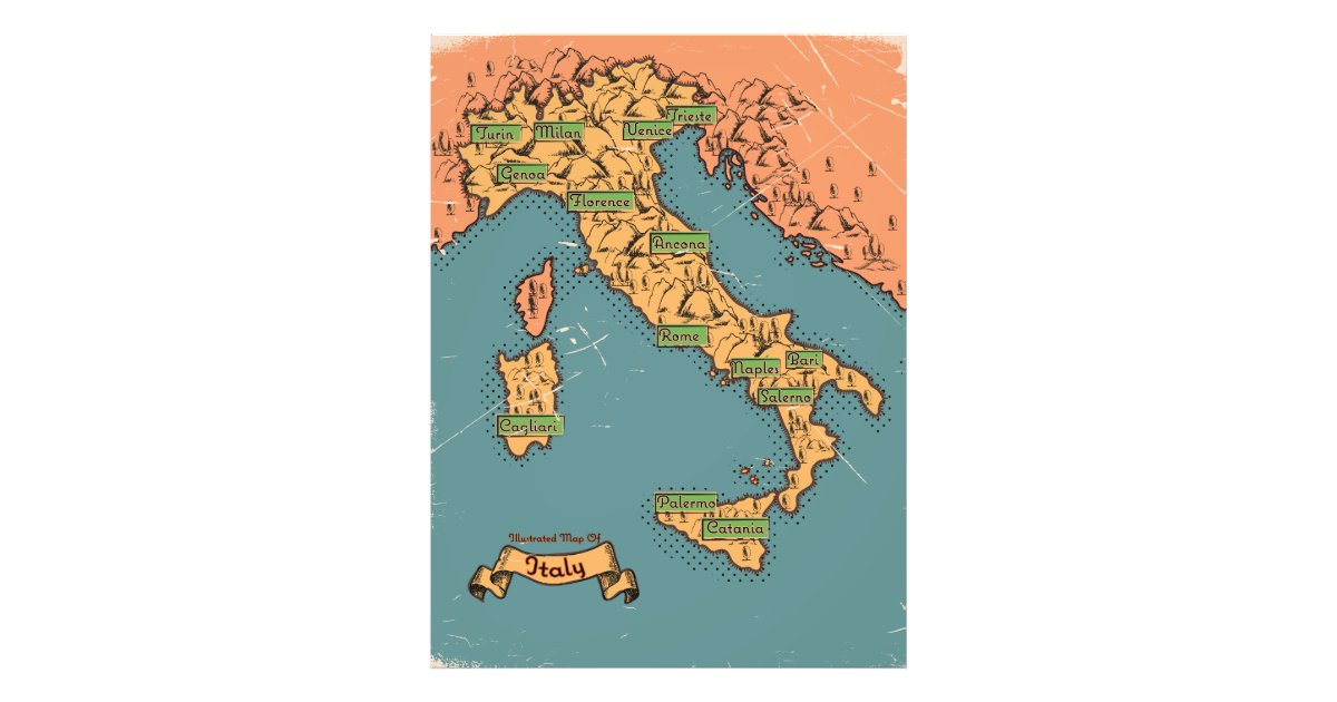 Illustrated Travel map Of Italy Photo Print | Zazzle