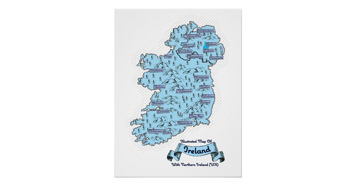 Illustrated Travel map of Scotland (Teal Version) Poster | Zazzle