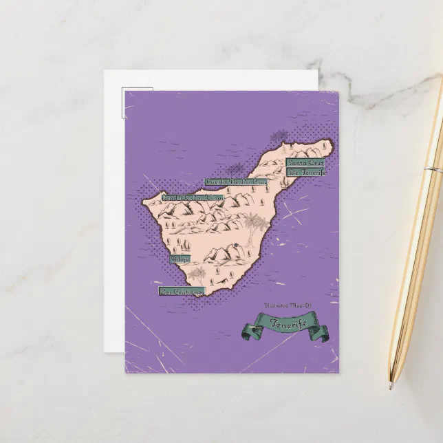 Illustrated Travel map Of Tenerife Announcement Postcard | Zazzle