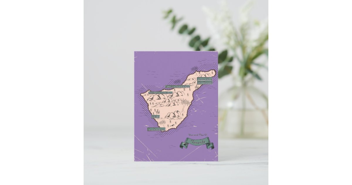 Illustrated Travel map Of Tenerife Invitation Postcard | Zazzle