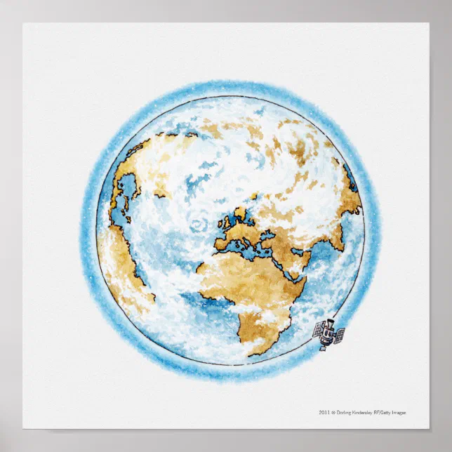 Illustration of satellite orbiting the Earth Poster | Zazzle