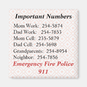 Emergency Phone Number Magnets | Zazzle.com.au