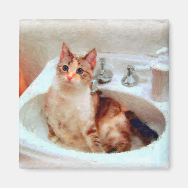 Impressionist's Cat in a Sink Basin Magnet | Zazzle