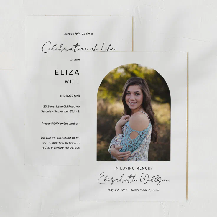 In Loving Memory Arch Frame Photo Funeral Memorial Invitation | Zazzle