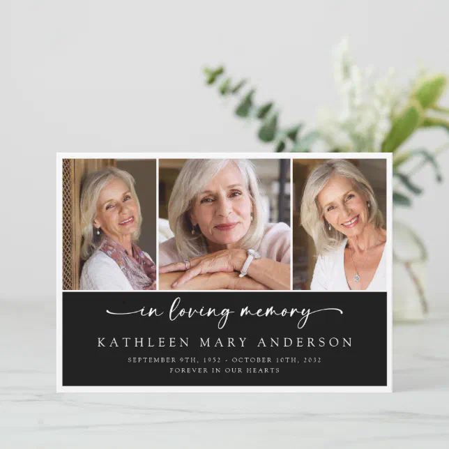 In Loving Memory Black White Sympathy Funeral Thank You Card | Zazzle