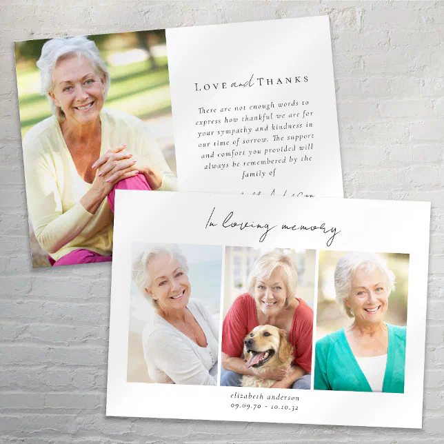 In Loving Memory Multiple Photo Bereavement Thank You Card | Zazzle