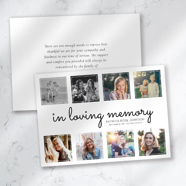 In Loving Memory Photo Collage Funeral Thank You Card | Zazzle