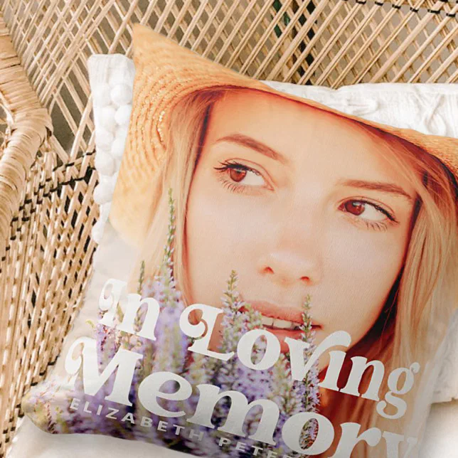 In Loving Memory Simple Custom Photo Memorial Cushion | Zazzle