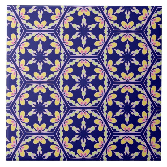 Indigo Blue Spanish Mediterranean Style Pattern Ceramic Tile | Zazzle ...