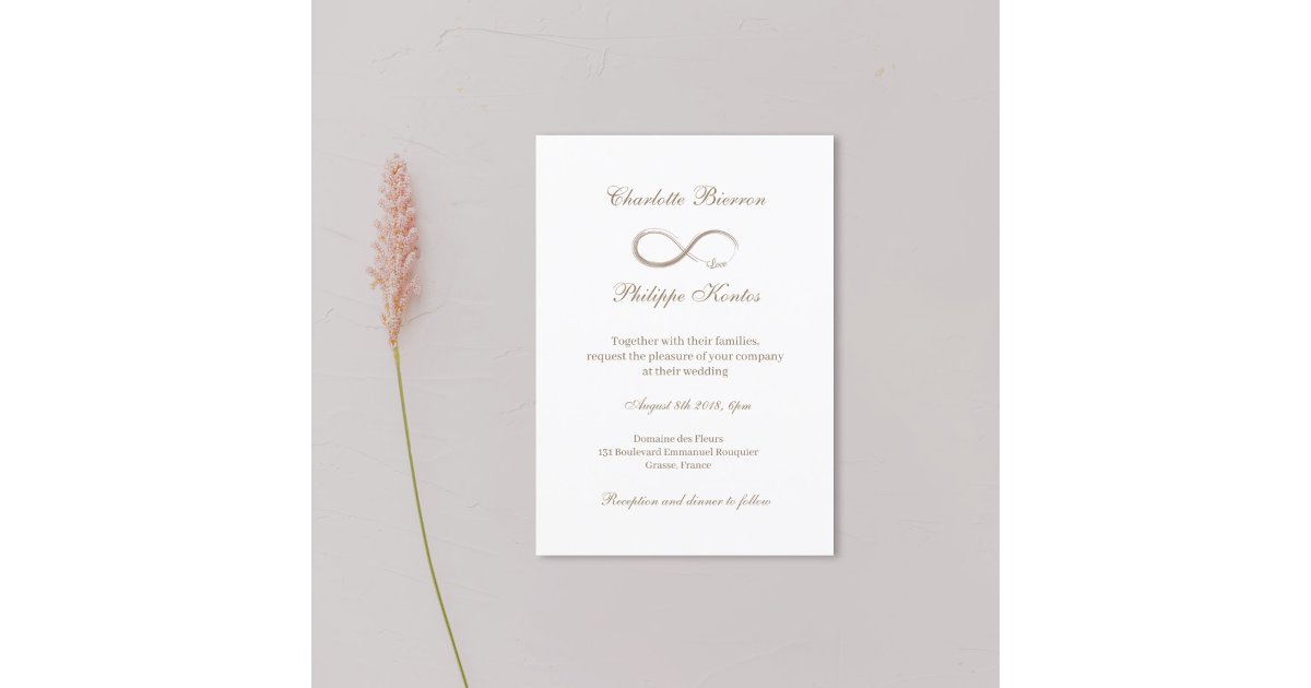 Infinity symbol Elegant Gold White Grey Wedding Invitation | Zazzle