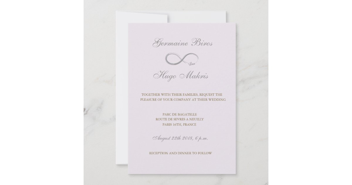Infinity symbol lilac grey gold elegant wedding invitation | Zazzle
