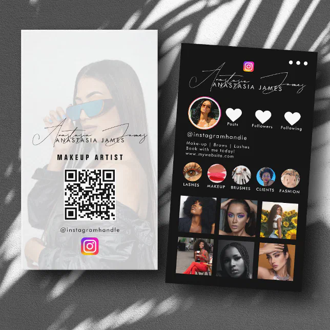 Influencer Photo Feed Grid QR Code White Black Business Card | Zazzle