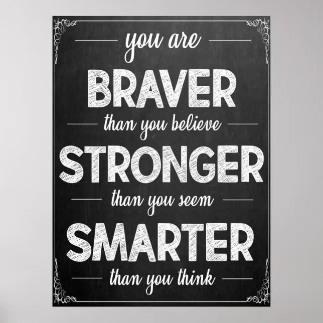 Inspirational Black and White Chalkboard Poster | Zazzle