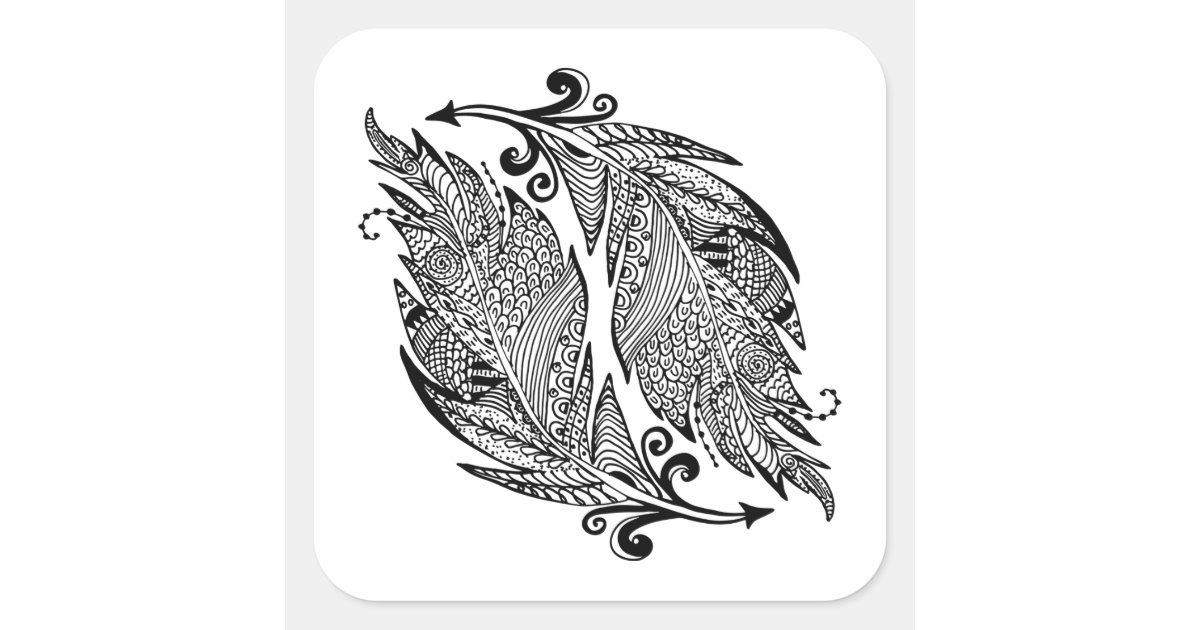 Inspired Sketch Of Feathers Square Sticker | Zazzle